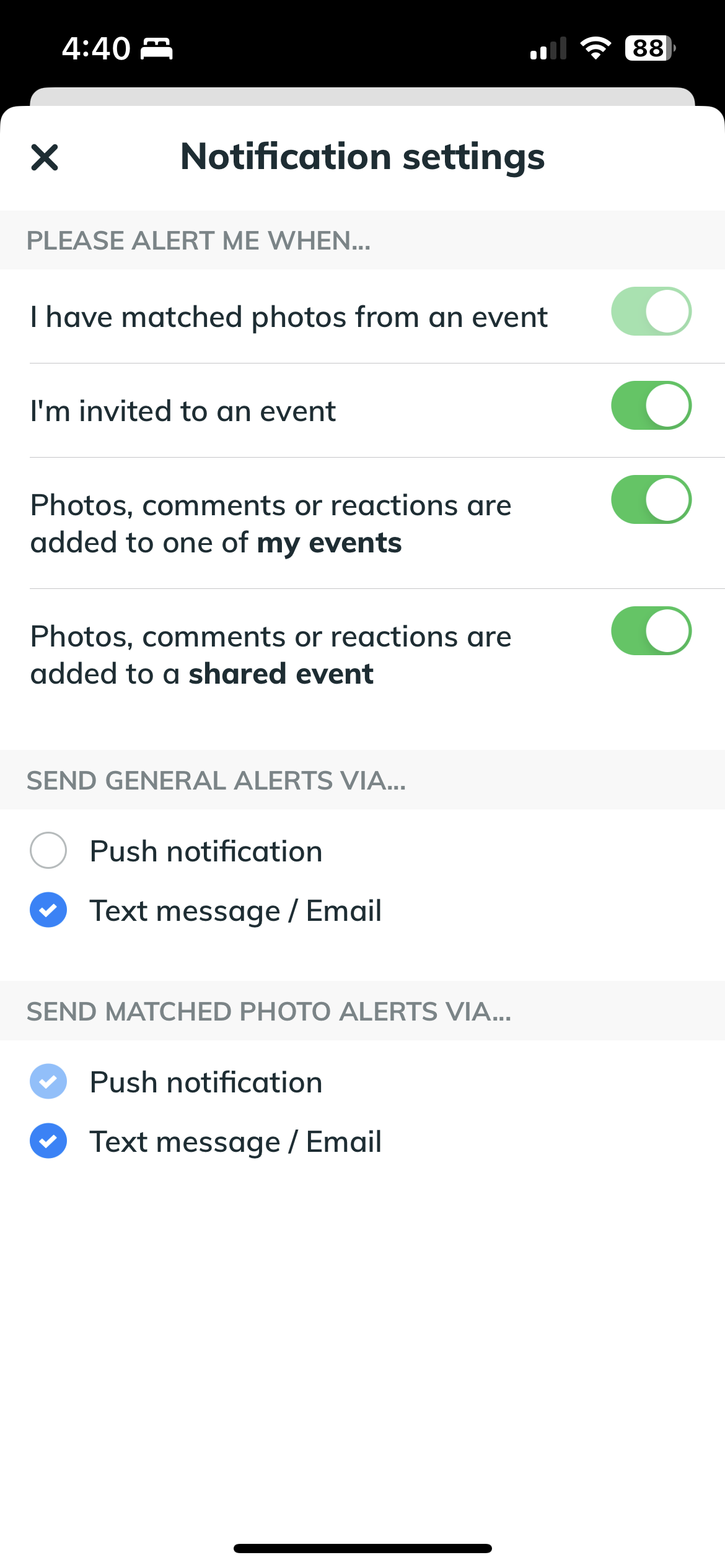 How can I switch from Push Notifications to Text Message Notifications?